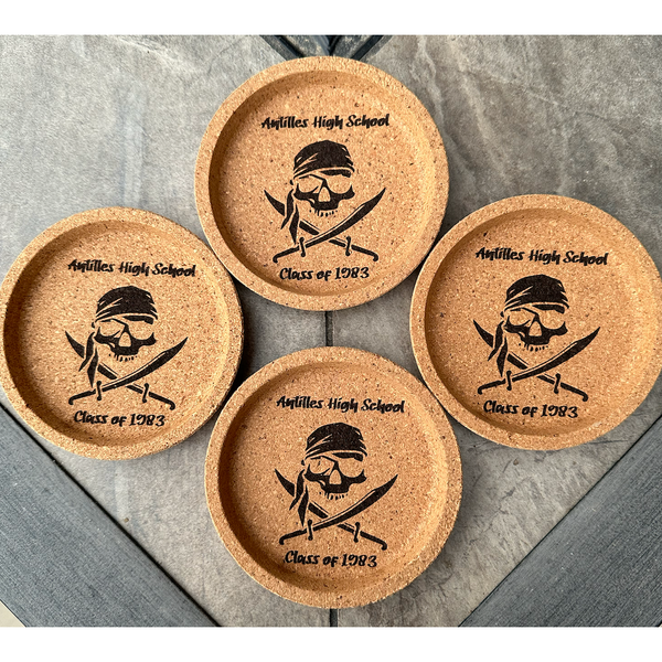 4" Laser Engraved Cork Coasters – Gold Camp Engraving